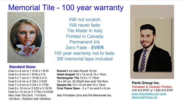 Memorial Tiles - Permanent Custom Tiles - Pictured Tile